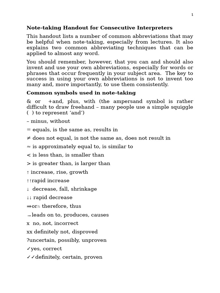 Note-Taking Handout For Consecutive Interpreters | PDF | Phonology ...