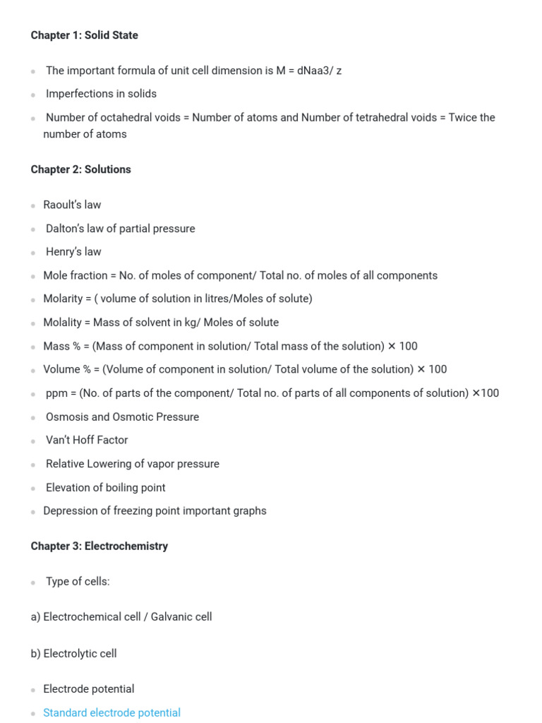 Class 12 important Topics | PDF | Electrochemistry | Physical Chemistry