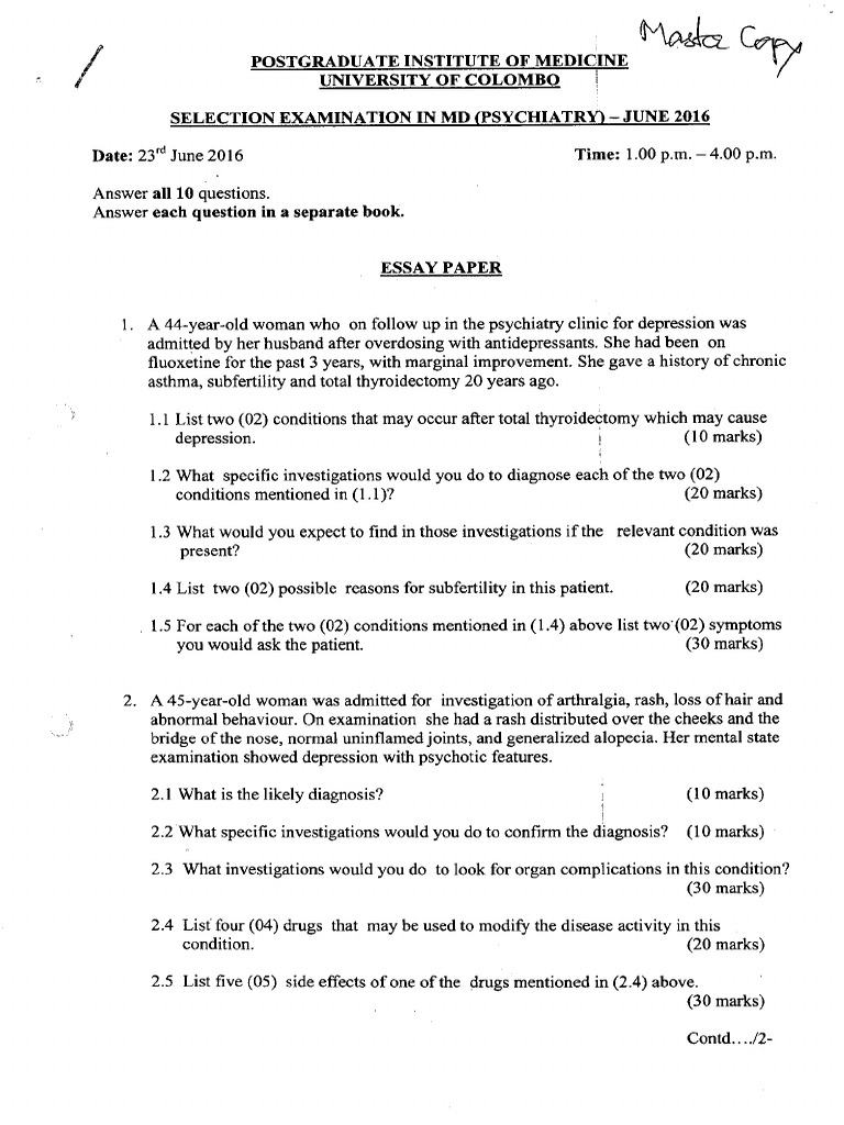 Sel-Exam-MD-Psy-2016 (June) - 221009 - 091728 | PDF | Major Depressive ...