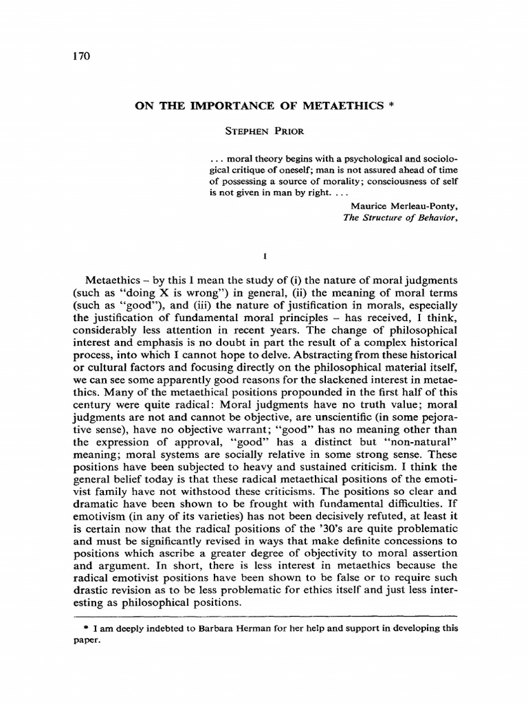 Prior On The Importance of Metaethics | PDF | Rationality | Reason