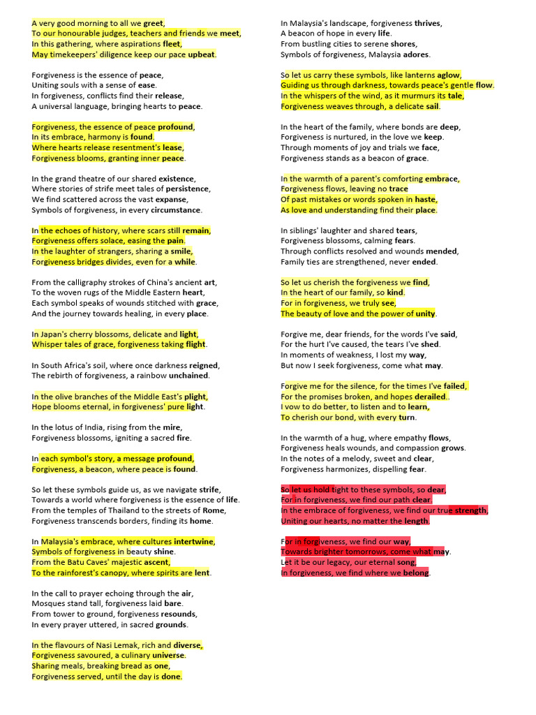Poem On Forgiveness Divided Task | PDF | Forgiveness | Peace