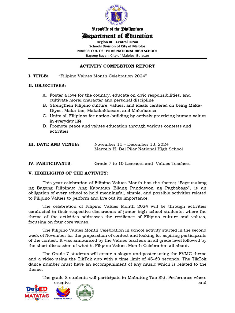 Filipino Values Month Celebration 2024 | PDF | Philippines