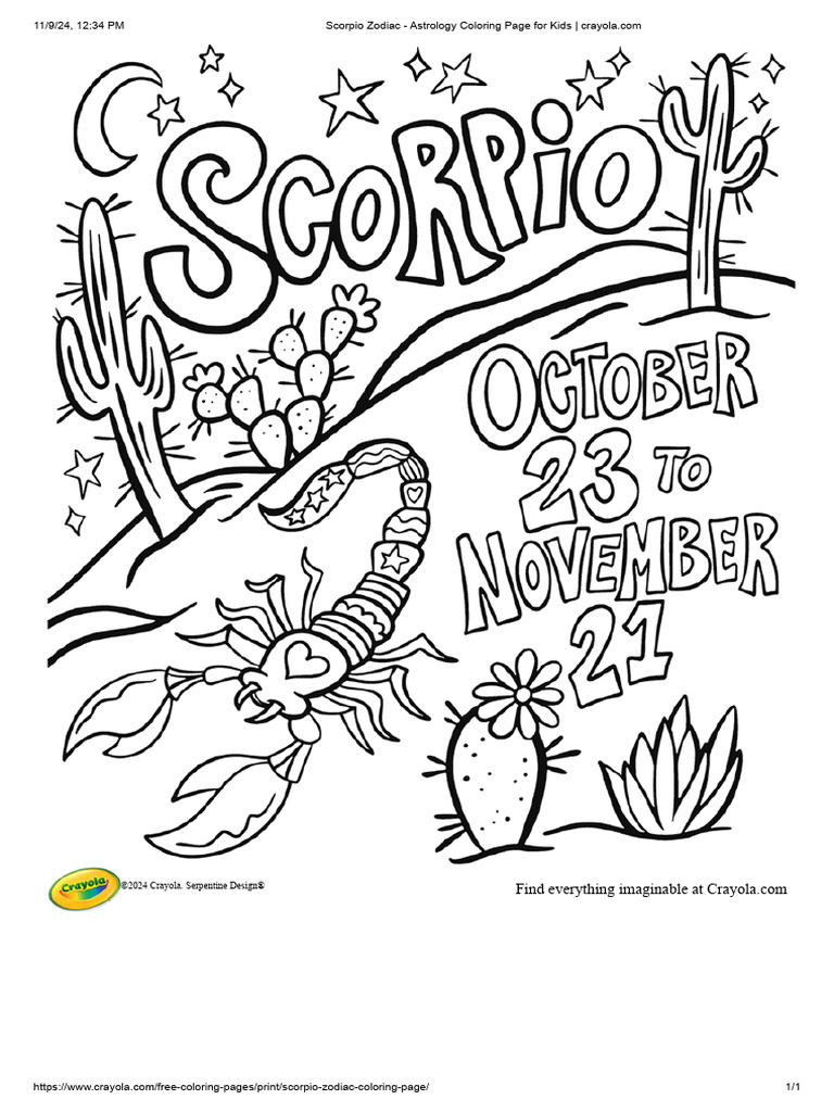 Scorpio Zodiac - Astrology Coloring Page For Kids | PDF