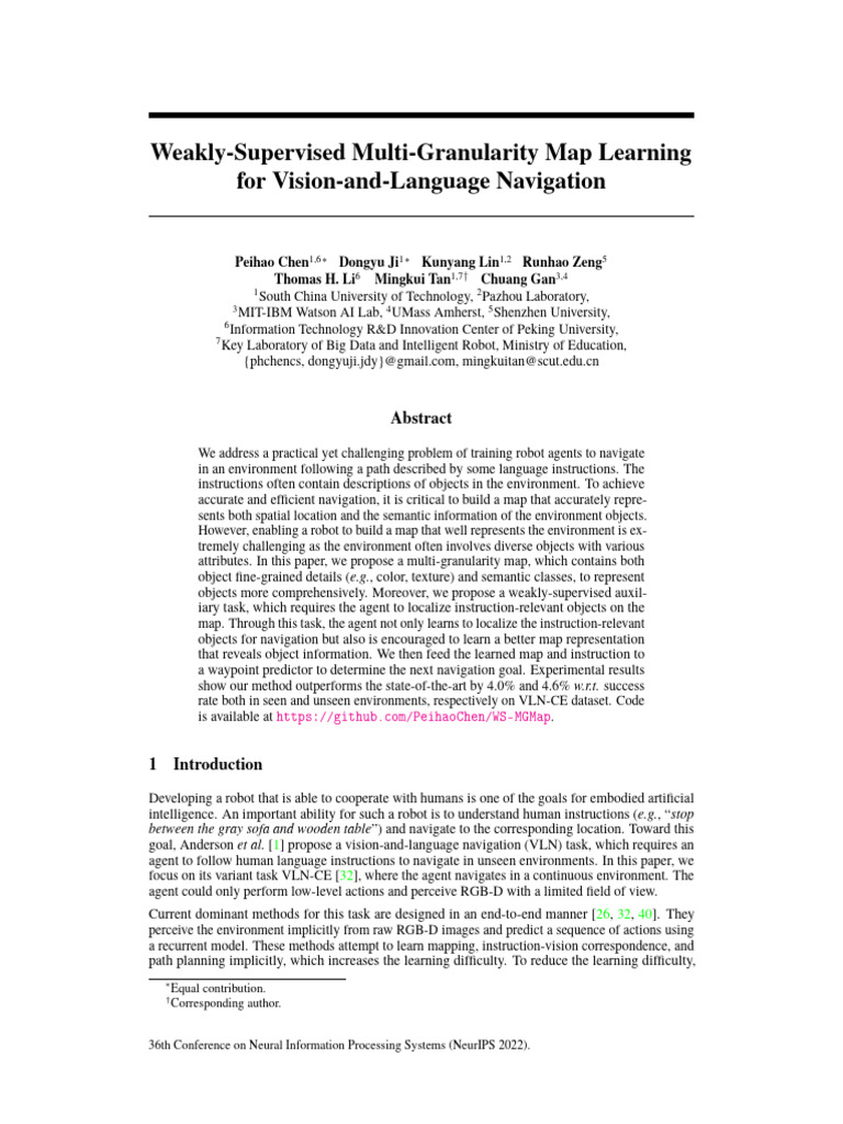 NeurIPS 2022 Weakly Supervised Multi Granularity Map Learning For Vision and Language Navigation ...