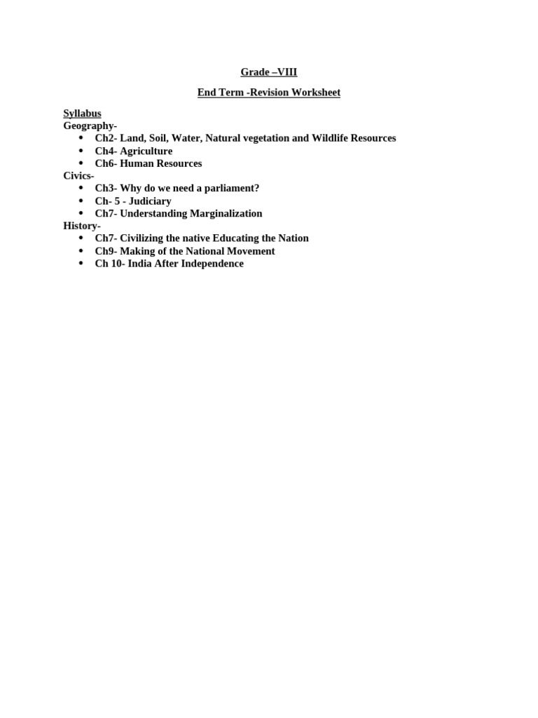 Grade 8 SST Term End Revision Worksheet | PDF | Soil | Mahatma Gandhi