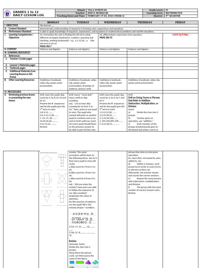 DLL_MATHEMATICS 6_Q3_W4 | PDF | Equations | Numbers