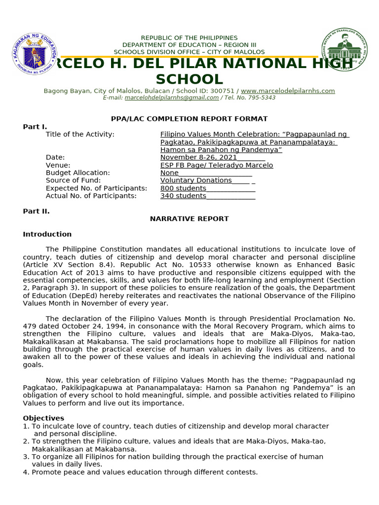 Filipino Values Month 2021 Narrative | PDF