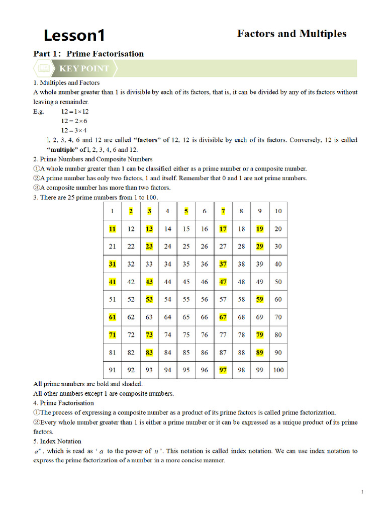 Lesson 1 Factors and Multiples | PDF