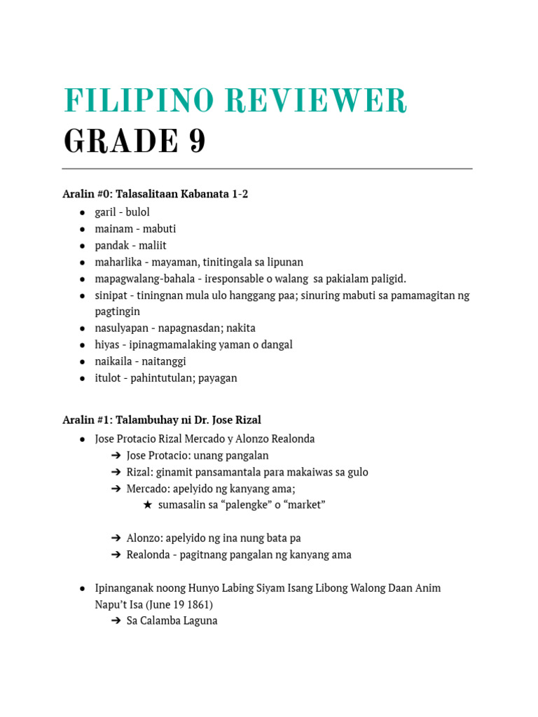 Filipino Reviewer | PDF