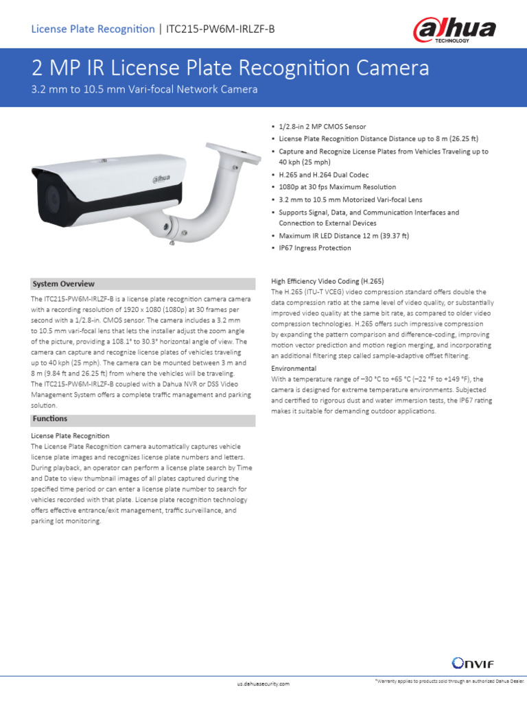 DAHUA-2613 Camara Leitora de Matriculas | PDF | Camera | Video