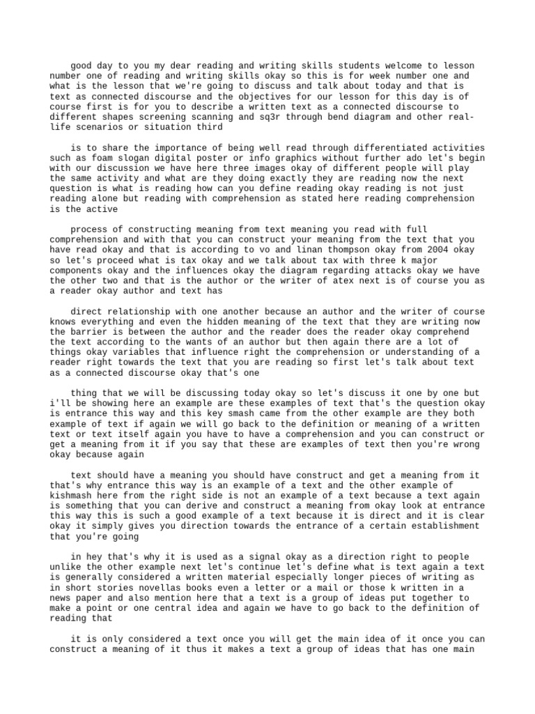 RWS Text as Connected Discourse | PDF | Reading Comprehension | Speed Reading