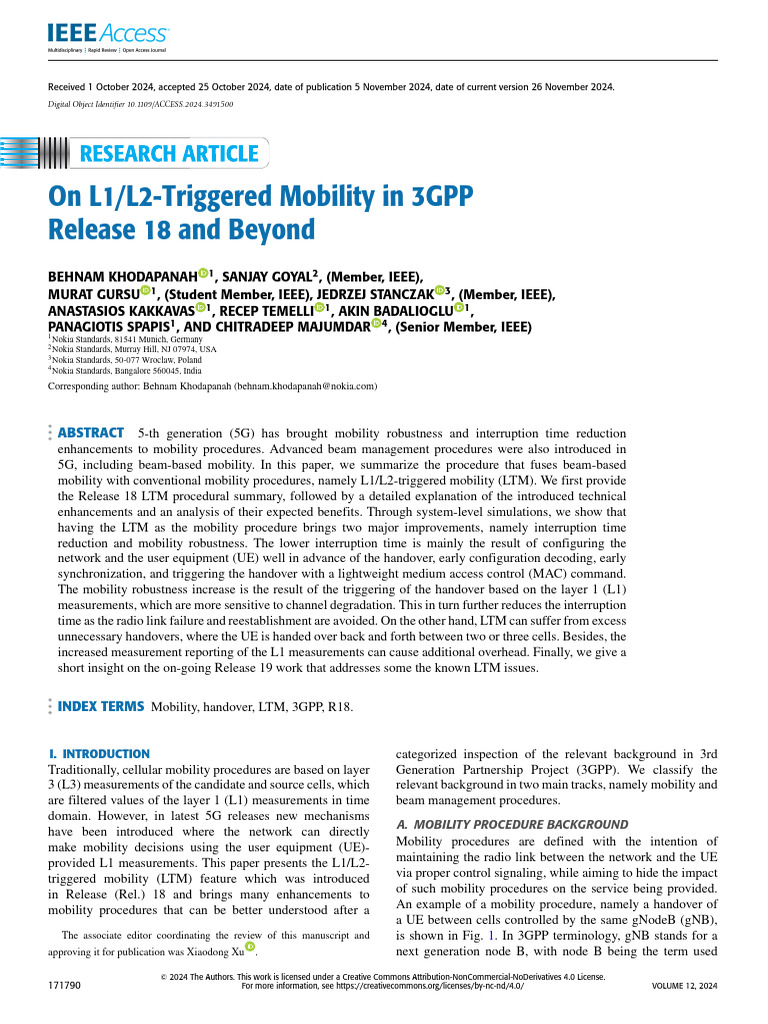 On L1 L2-Triggered Mobility in 3GPP Release 18 and Beyond | PDF | Quality Of Service | Electronics