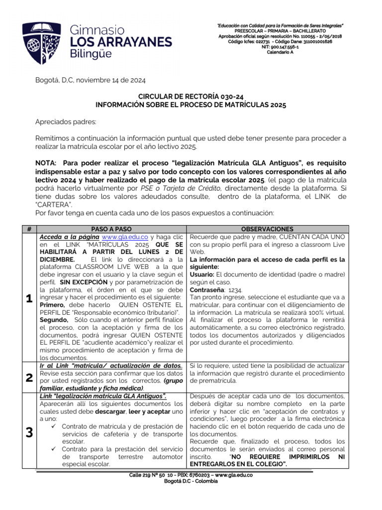 CR 030-24 Procedimiento para MATRÍCULAS 2025 | PDF | Educación de la primera infancia