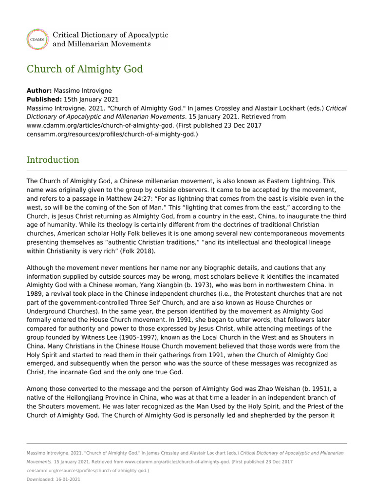 Overview of the Church of Almighty God | PDF | Glory (Religion) | Prophecy