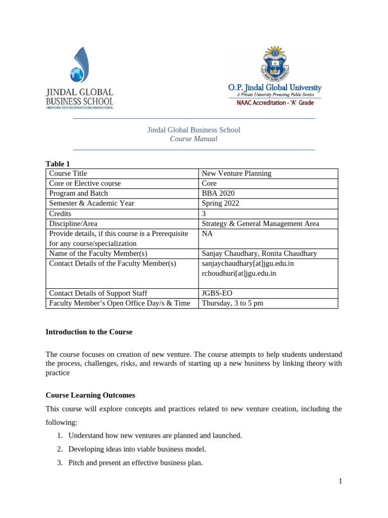 BBA (2020) - New Venture Planning - Sanjay C | PDF | Entrepreneurship