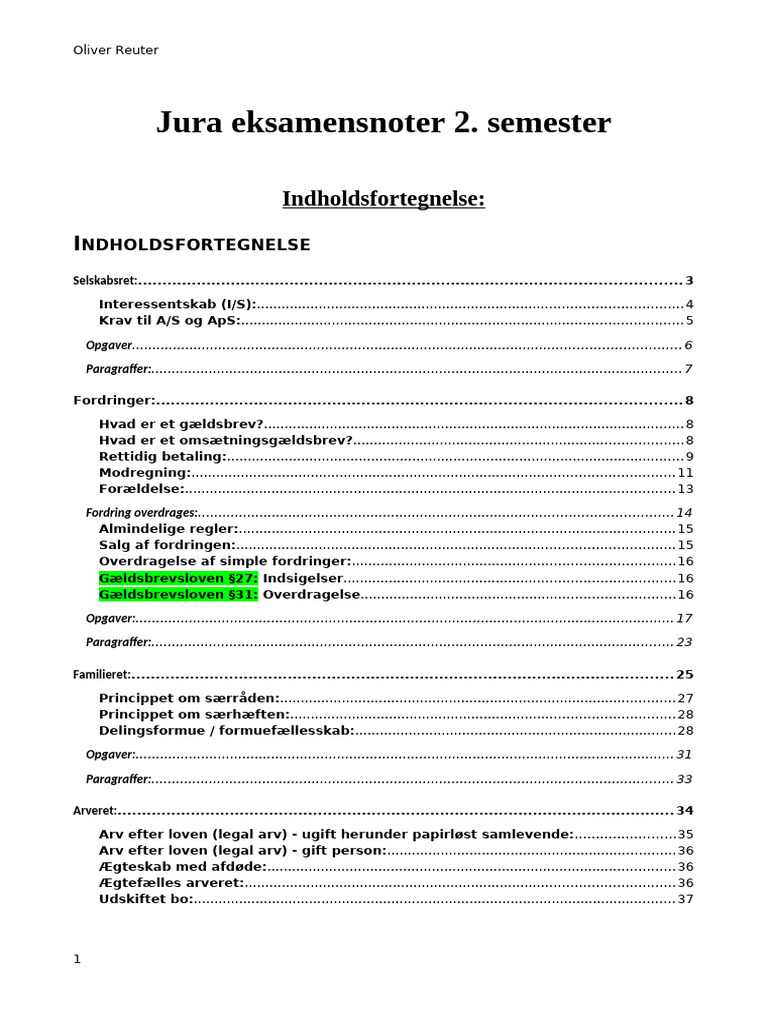 Jura Noter 2. Semester Finansbachelor | PDF