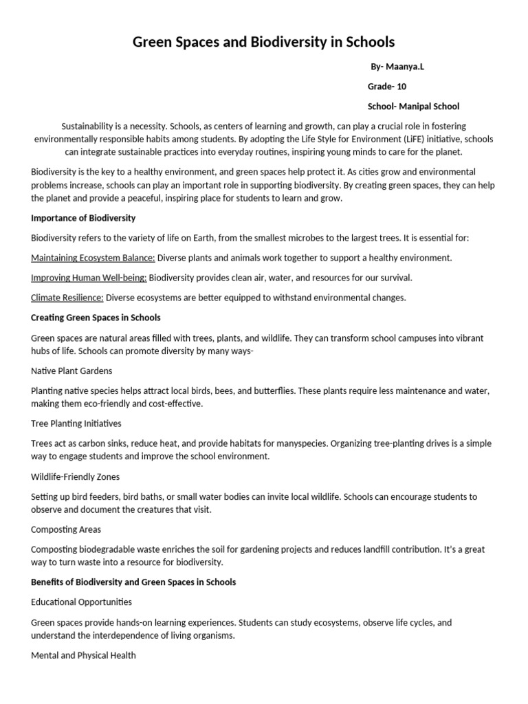 Green Spaces and Biodiversity in Schools | PDF | Biodiversity | Natural ...