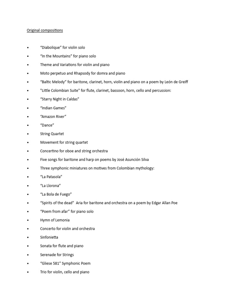 Original Compositions | PDF | Orchestras | Quartet