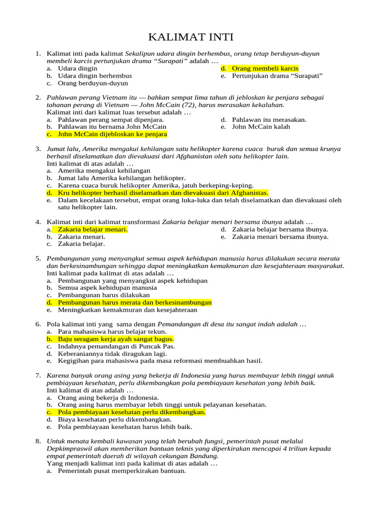 Kalimat Inti | PDF