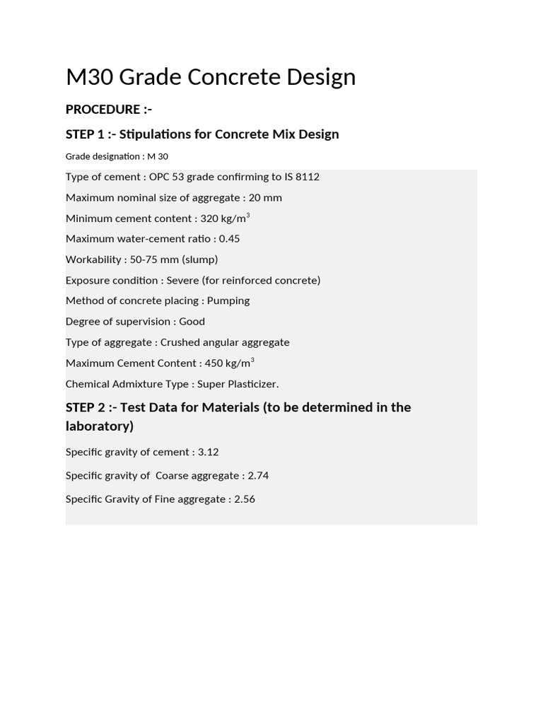 M30 Grade Concrete Design-3 | PDF | Concrete | Civil Engineering
