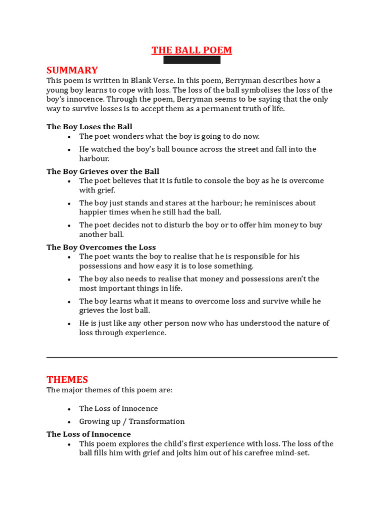 THE BALL POEM | PDF | Grief