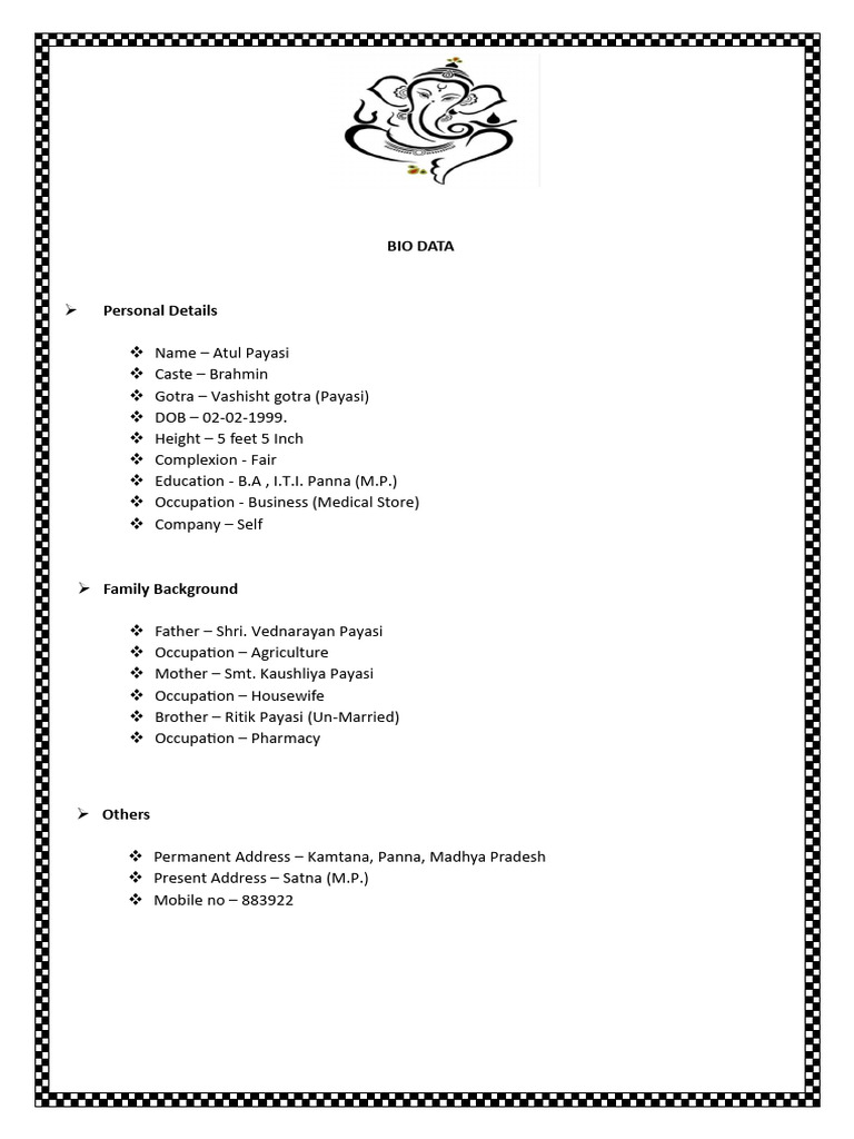 MARRIGE Biodata FORMET | PDF