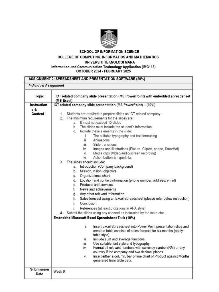 Imc113 - Individual Assignment (Microsoft Power Point) | PDF | Microsoft Excel | Spreadsheet