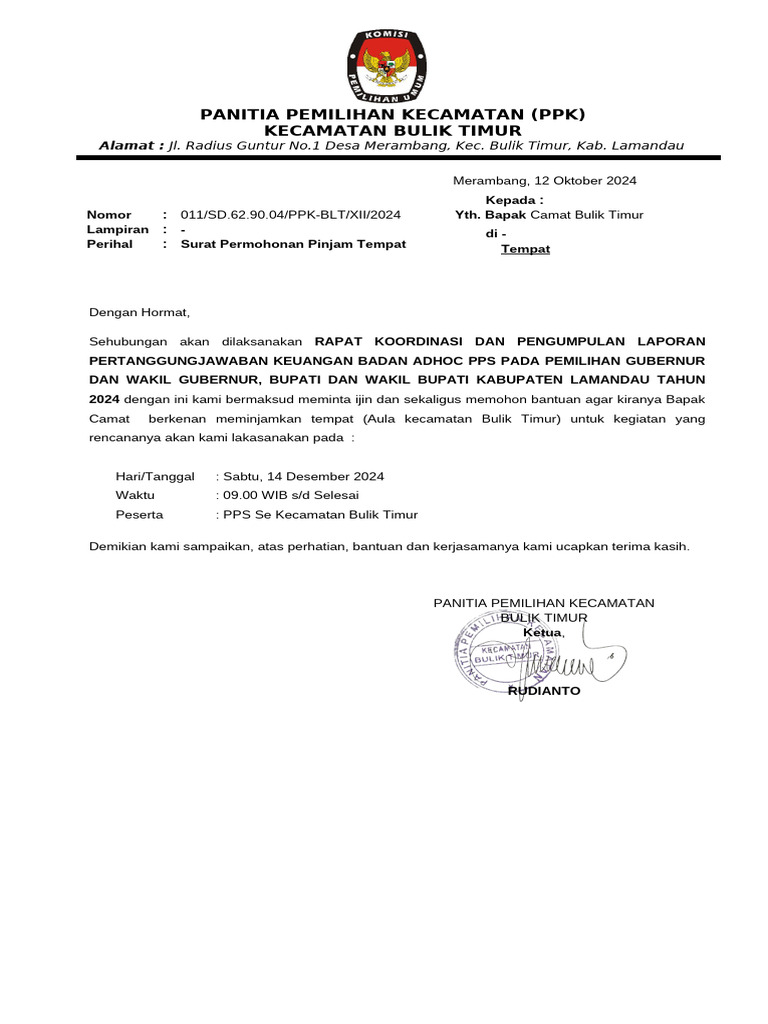 Surat Pinjam Tempat | PDF