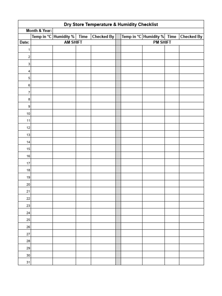 Dry Store Temp & Humidity Log | PDF