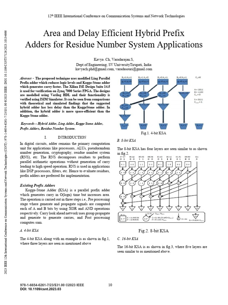 Area and Delay Efficient Hybrid Prefix Adders For Residue Number System Applications | PDF ...