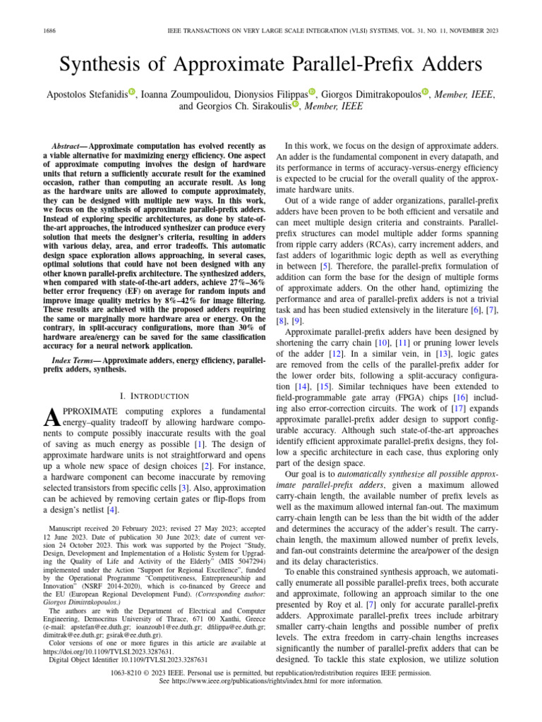 Synthesisofapproximateparallel Prefixadders Pdf Field Programmable Gate Array Computing