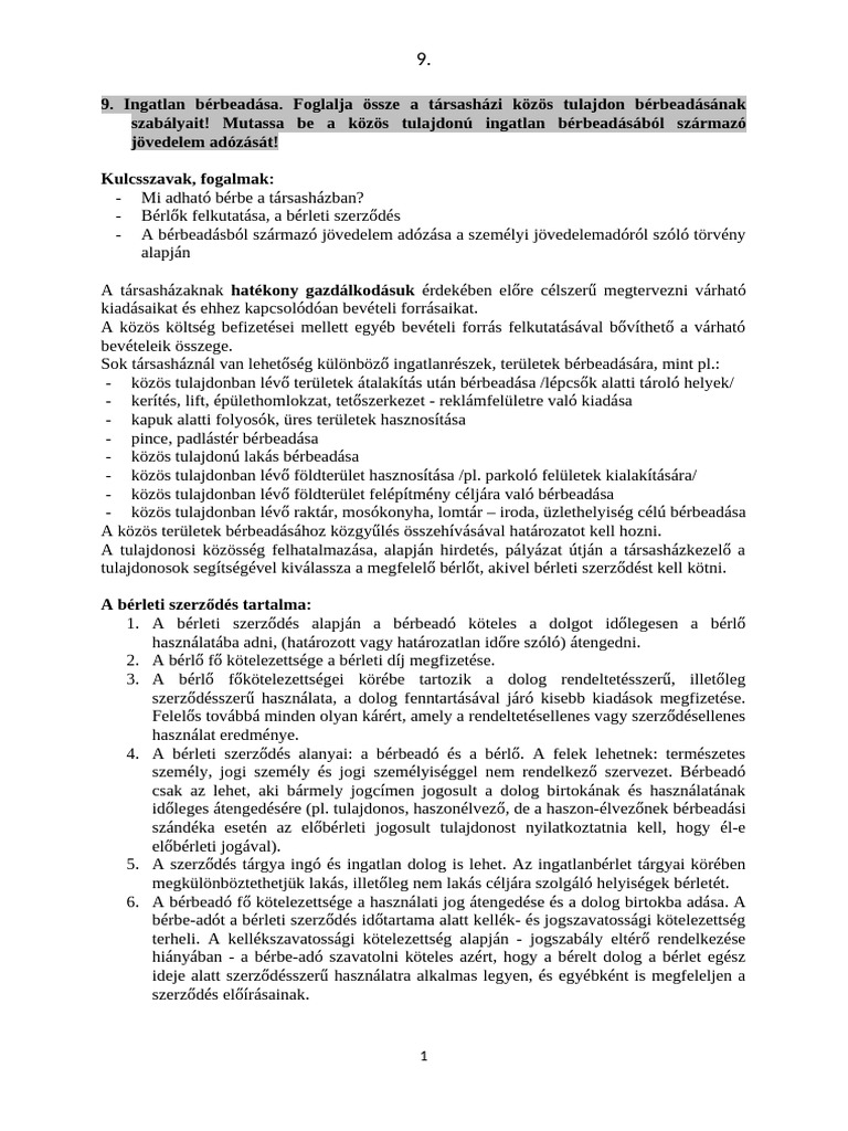 Ingatlan Bérbeadása | PDF