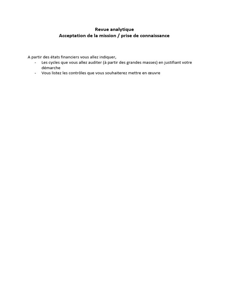 Revue Analytique - Prise de Connaissance | PDF | Immobilisations | Comptabilité