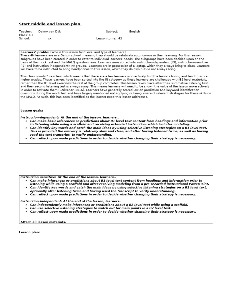 English Listening Lesson Plan for 4H | PDF | Learning | Cognitive Science