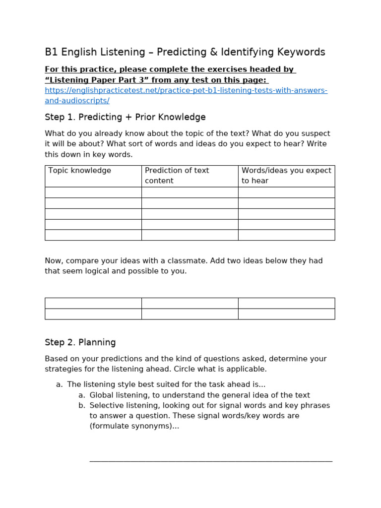 Worksheet Listening B1 | PDF | Question | Knowledge