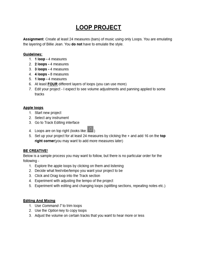 Loop Project: Assignment Do Not Guidelines: 1 Loop - 2 Loops - 3 Loops - 4 Loops - 1 Loop - Four ...