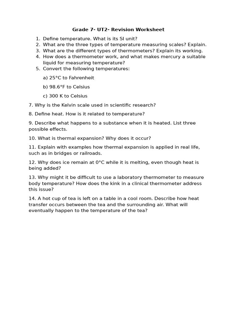 G7 UT2 PHY Revision Worksheet | PDF