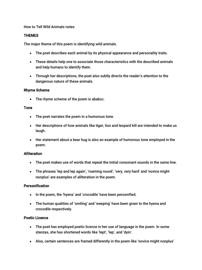 How To Tell Wild Animals | PDF | Poetry | Rhyme