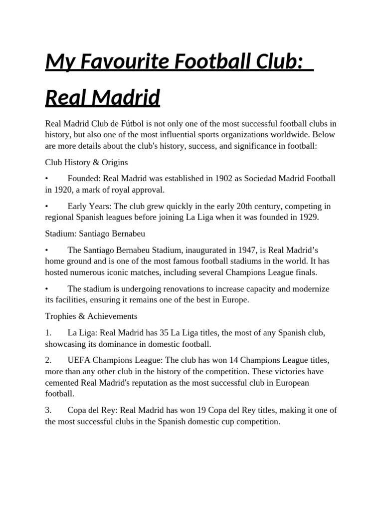 My Favourite Football Club Real Madrid | PDF | Association Football ...