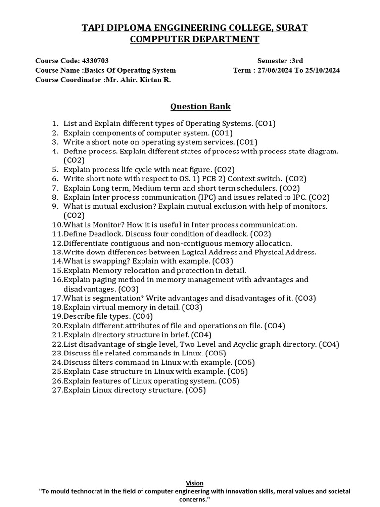 os_questionbank | PDF | Operating System | Computer Data