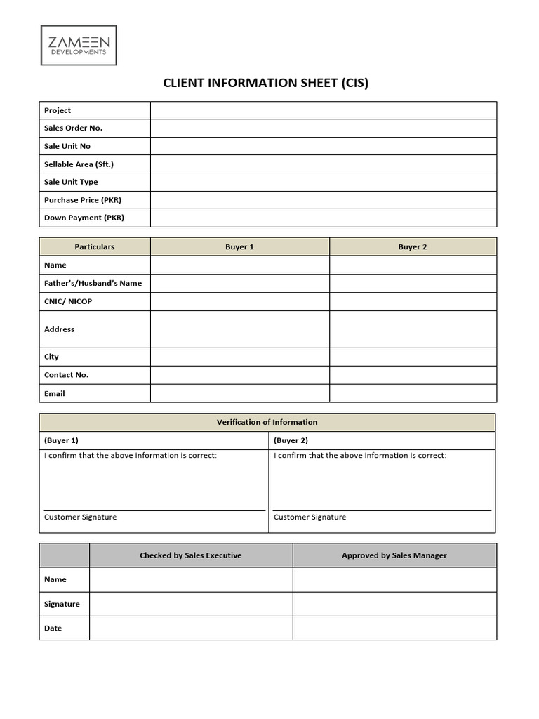 Client Information Sheet for Sales Orders | PDF