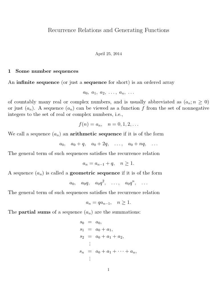Recurrence Relations and Generating Func | PDF | Recurrence Relation | Sequence