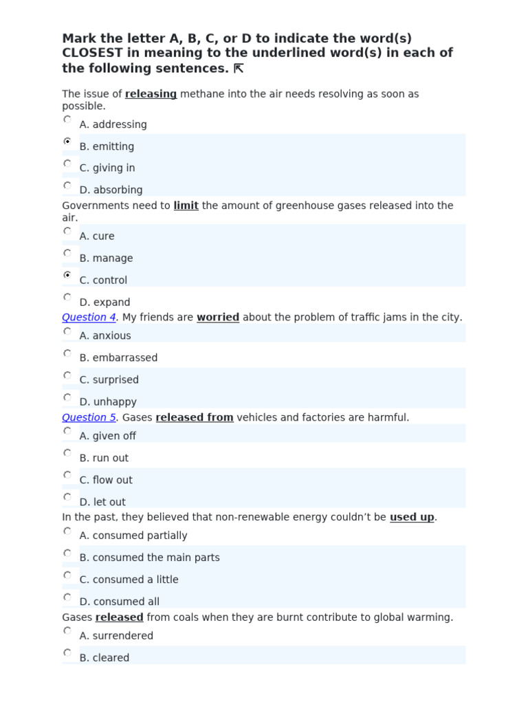 Vocabulary Quiz on Environmental Issues | PDF | Natural Gas ...