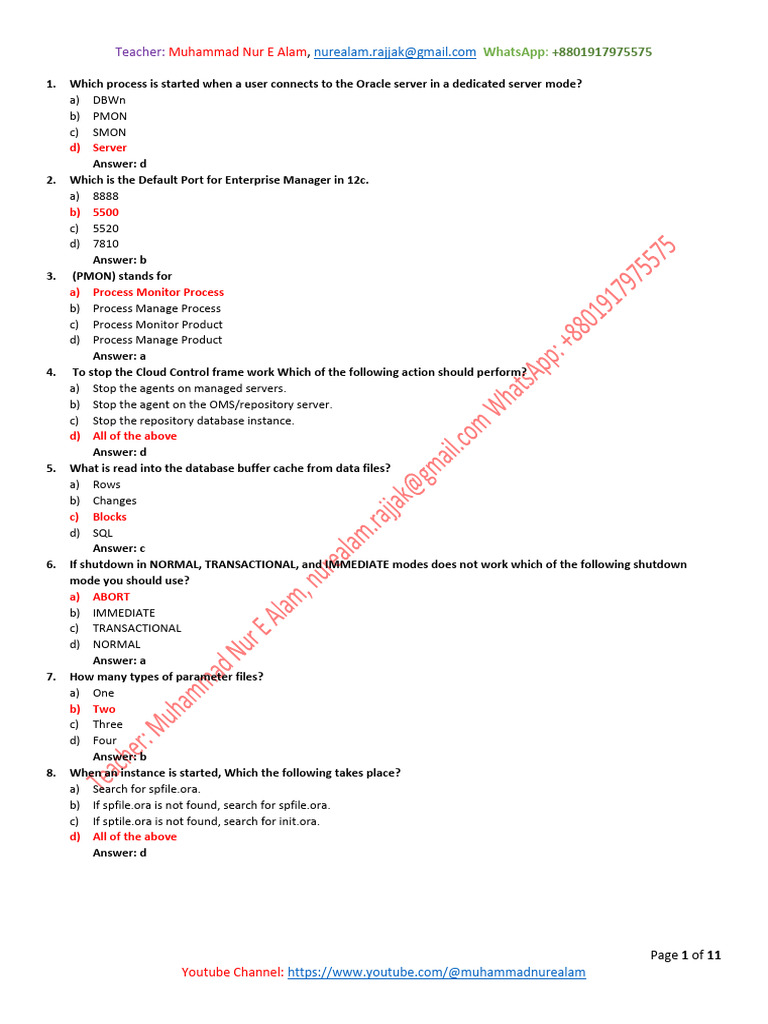 1. DBA-MCQ (MCQ-88)-from-Muhammad Nur E Alam-for DBA-for-Students | PDF | Databases | Cache ...