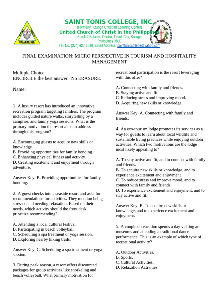 MICRO Final Examination | PDF | Tourism | Sustainability