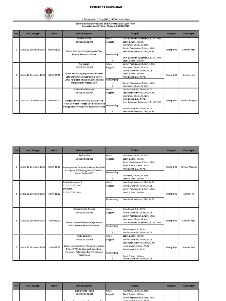 Jadwal Seminar 21 Desember 2024 | PDF