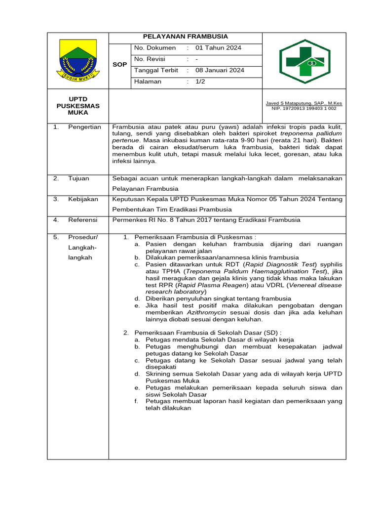 Sop Pelayanan Frambusia | PDF