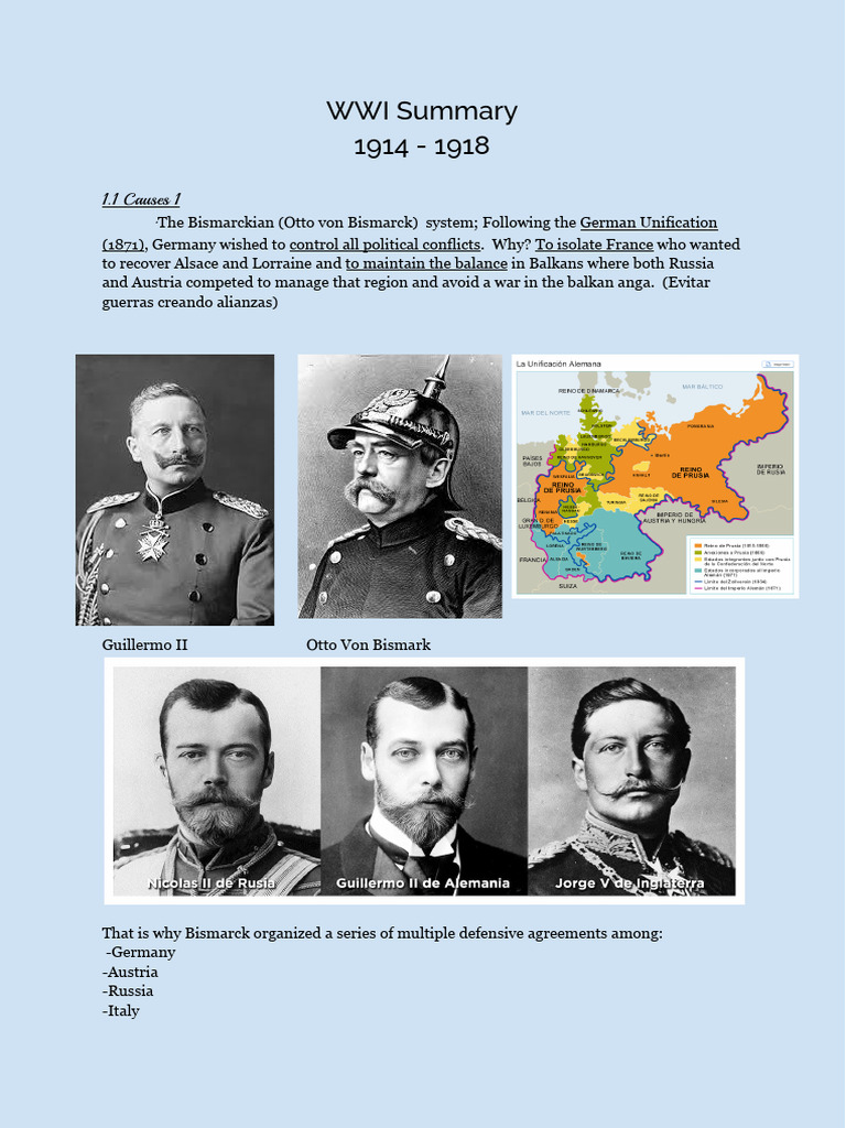 Causes and Events of WWI (1914-1918) | PDF | Otto Von Bismarck | World ...
