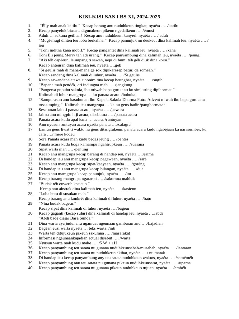 XI. 2.2 SAS I BS XI. 2024 - 2025. Final KISI - KISI | PDF