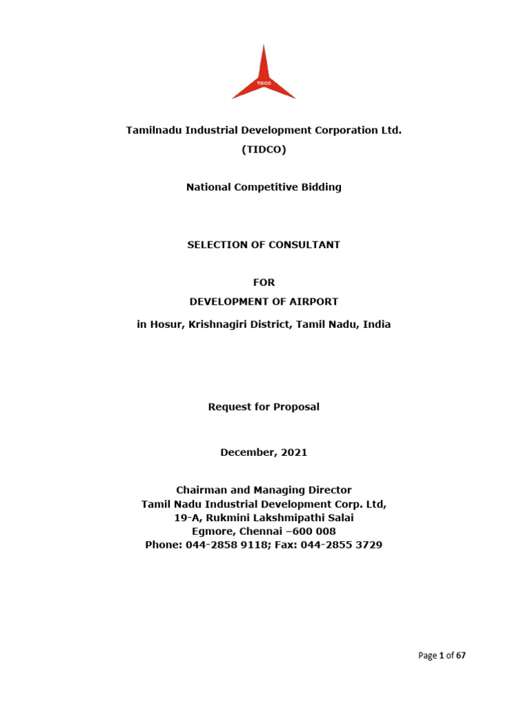 Hosur Airport Consultant RFP 2021 | PDF | Request For Proposal | Consortium